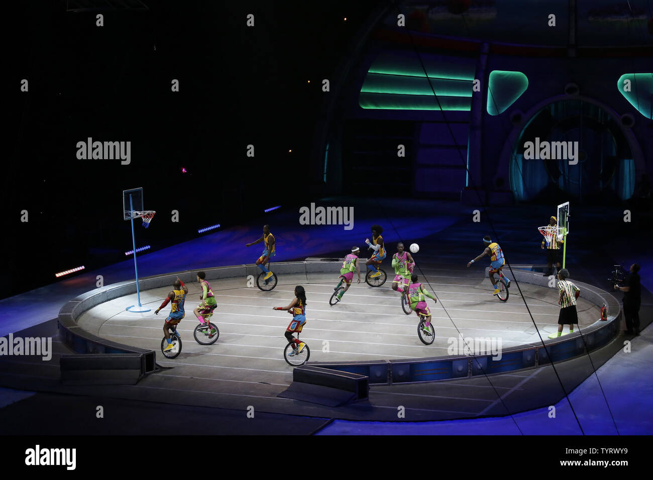 Circus talent perform on unicycles on the final day of performances for ...