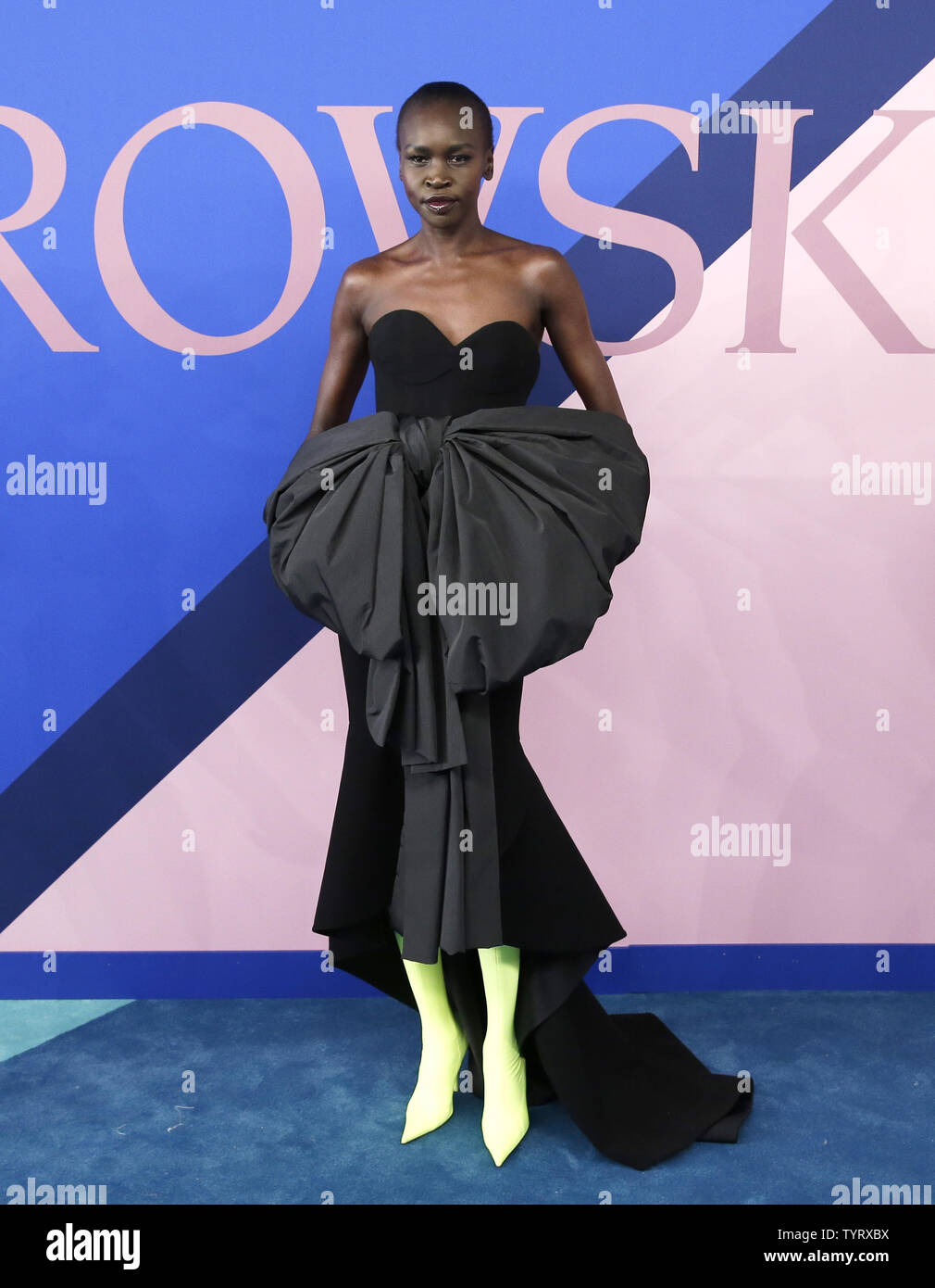 Alek Wek arrives on the red carpet at the 2017 CFDA Fashion Awards at ...