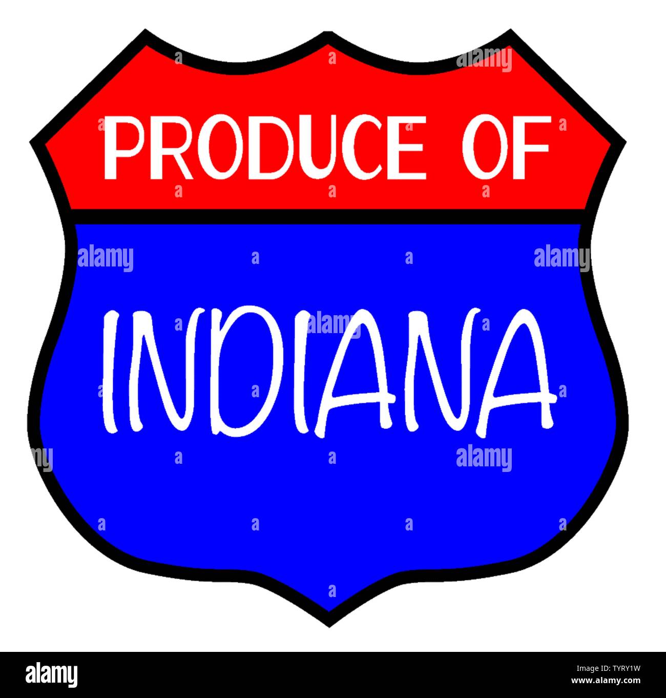 Route 66 style traffic sign with the legend Produce Of Indiana on a ...