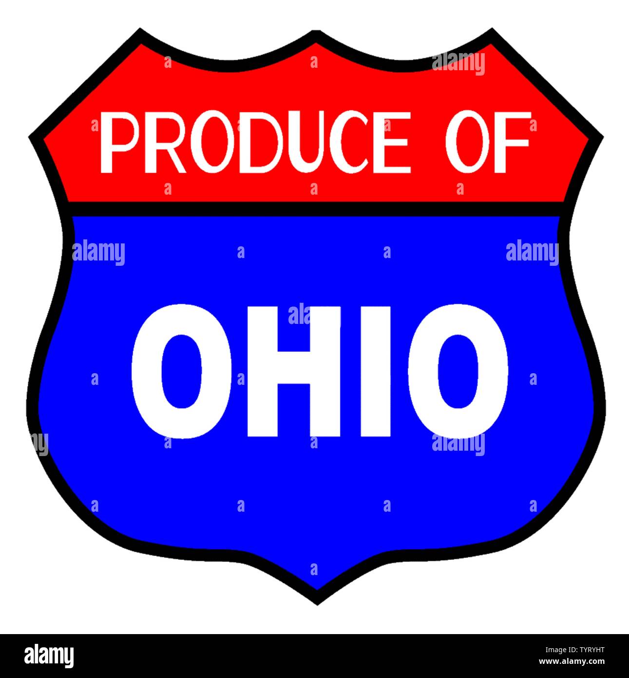 Route 66 style traffic sign with the legend Produce Of Ohio Stock ...