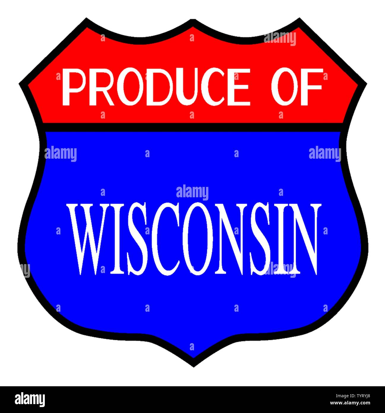 Route 66 style traffic sign with the legend Produce Of Wisconsin Stock ...