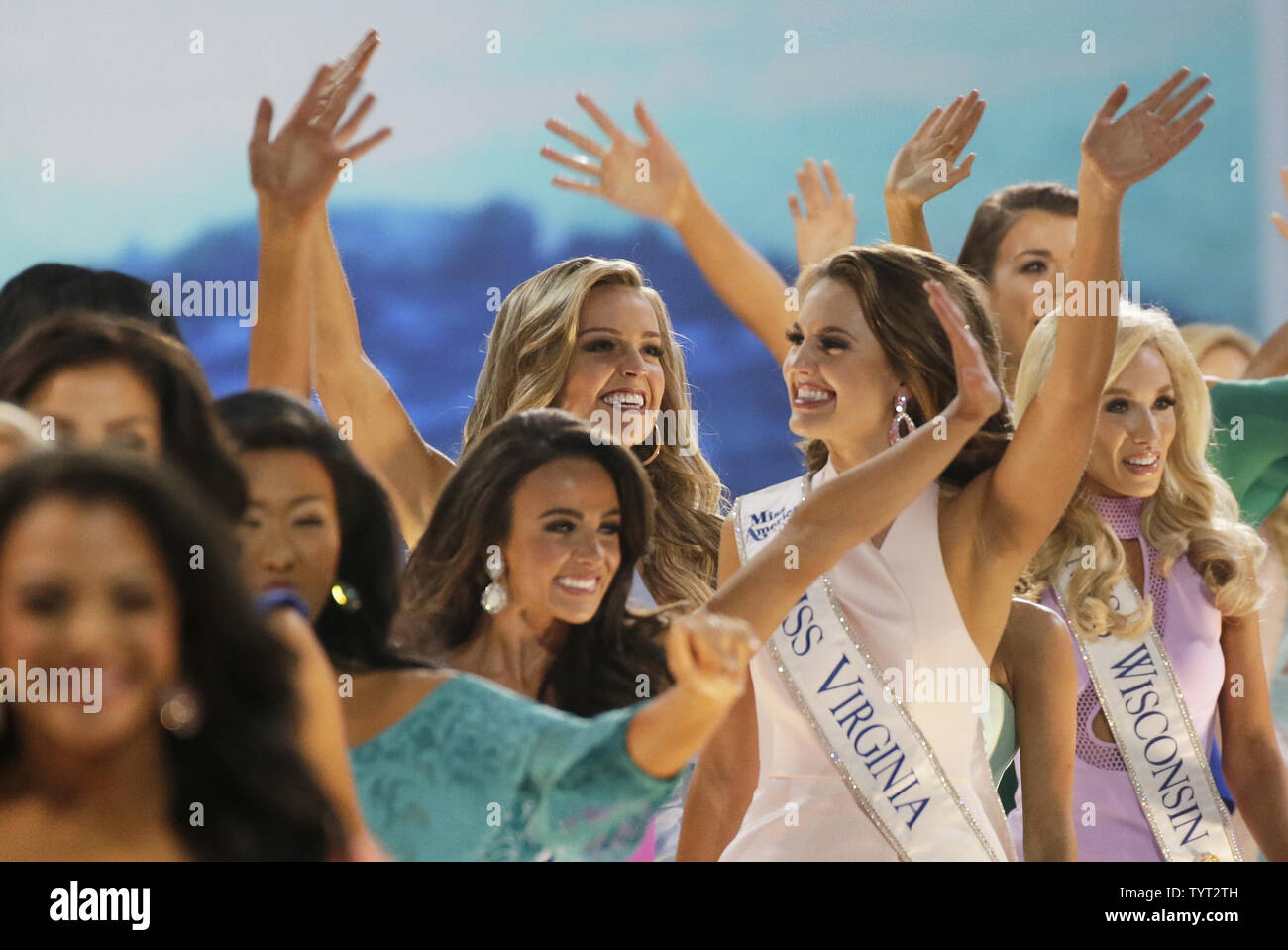 Contestants arrive on the stage at the 97th annual 2018 Miss America ...