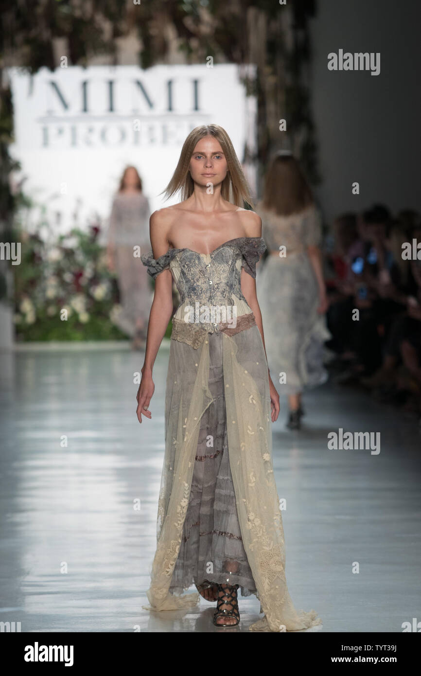A model walks on the runway at the Mimi Prober fashion show during New ...