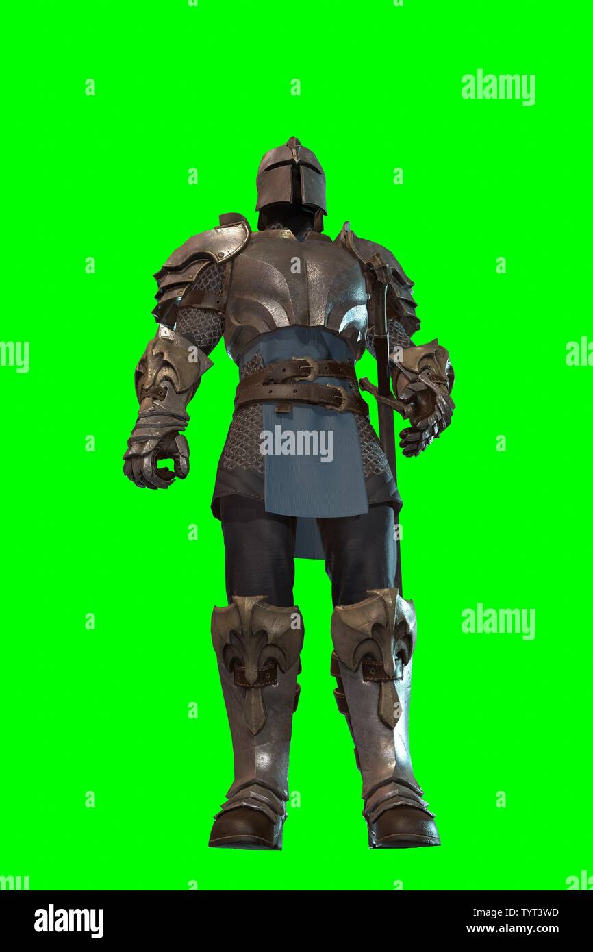 Fantasy character knight with sword in epic pose - 3D render on green ...