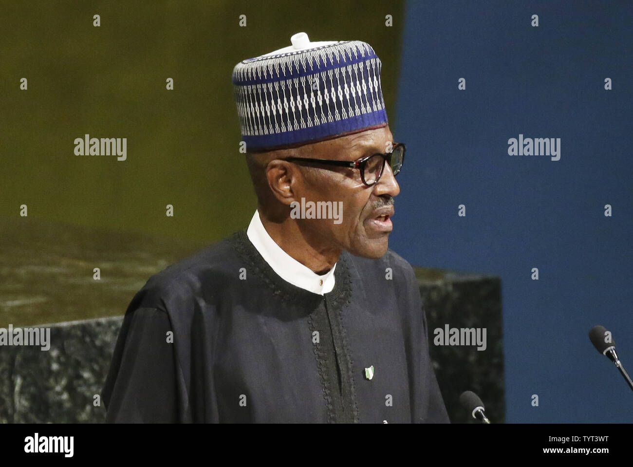 President of the Federal Republic of Nigeria Muhammadu Buhari speaks at ...