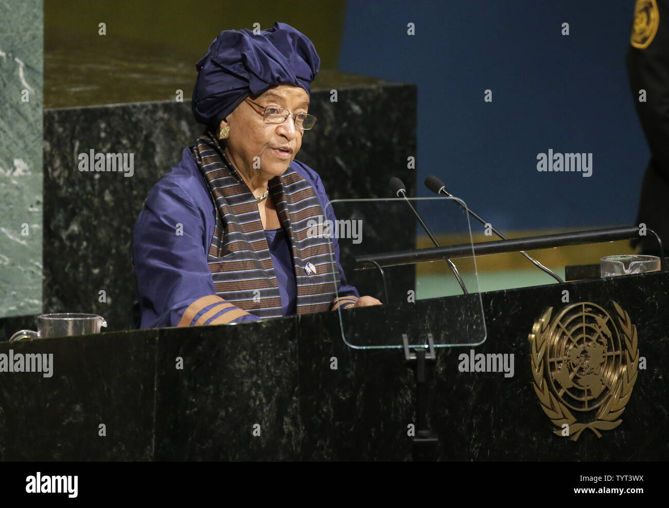 Liberian President Ellen Johnson-Sirleaf speaks at the 72nd General ...