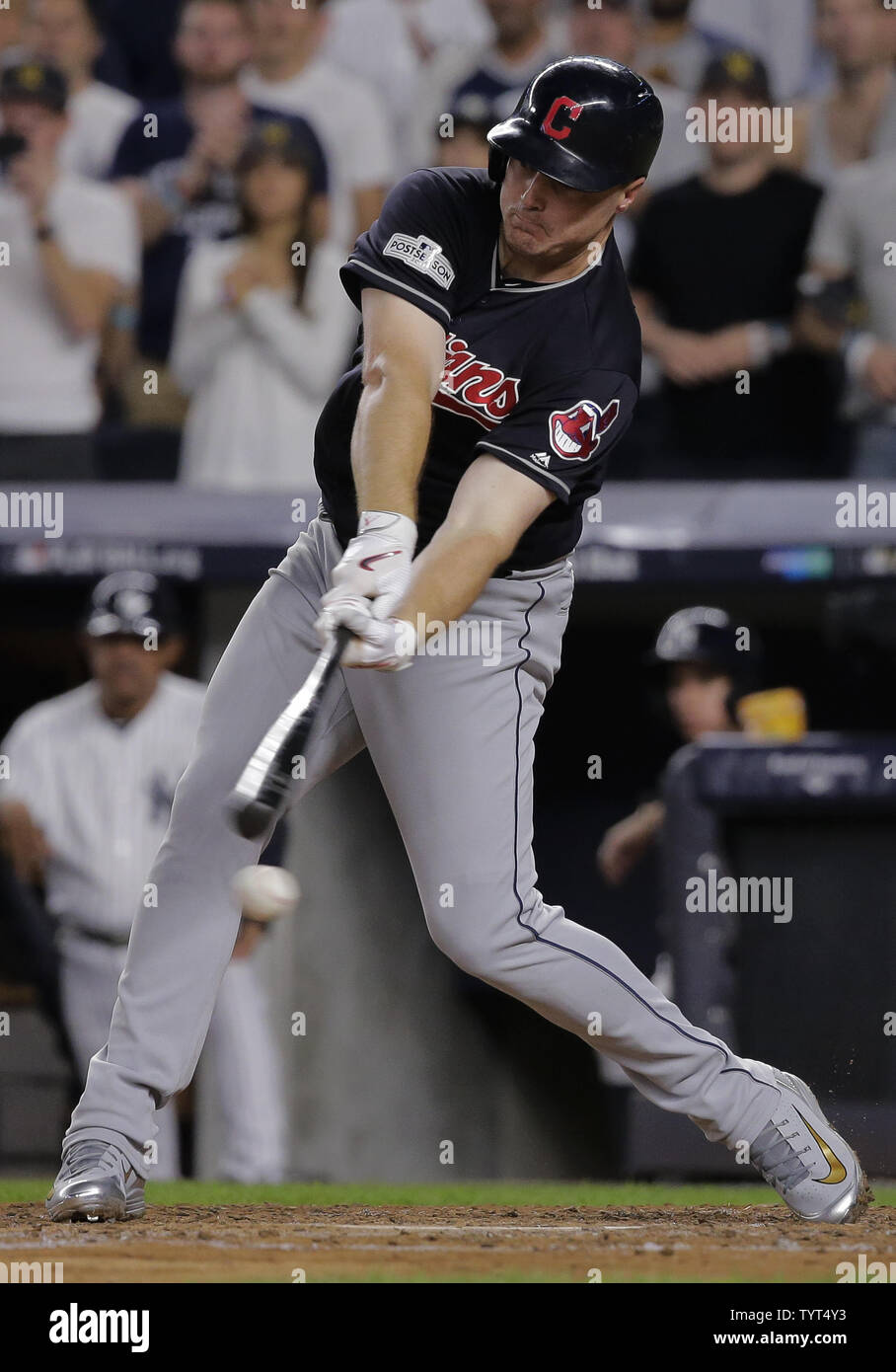 Cleveland Indians batter Jay Bruce strikes out for the third out on a ...