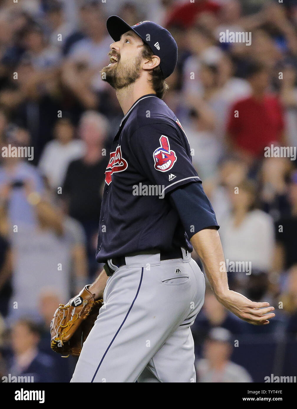 Cleveland Indians relief pitcher Andrew Miller reacts after he got New ...