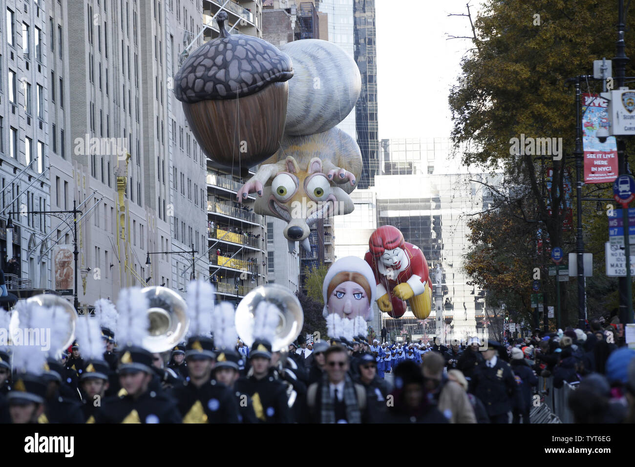 The Ice Age Scrat balloon moves down the parade route at the 91st Macy ...