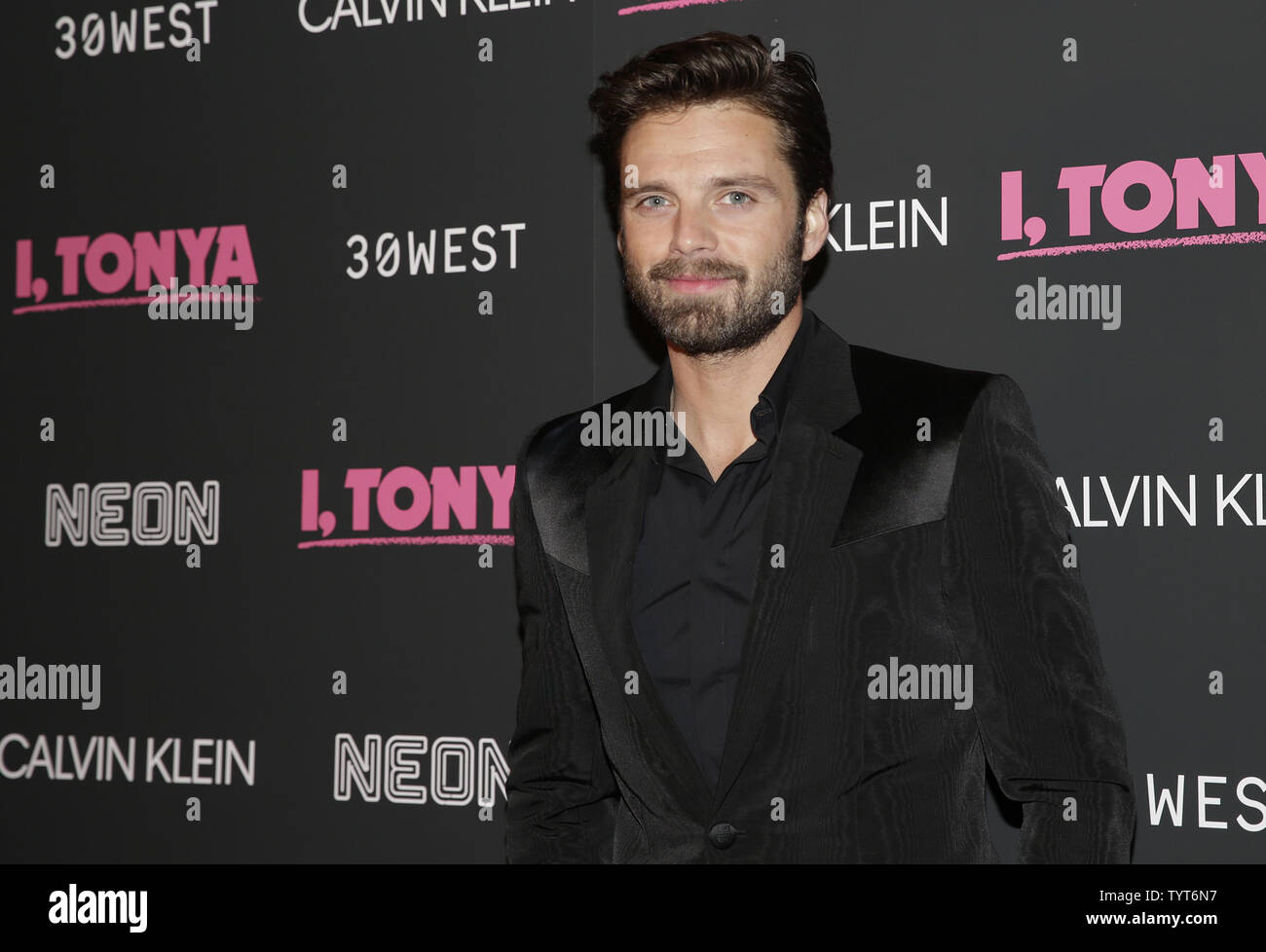 Sebastian Stan arrives on the red carpet at the 'I, Tonya' New York ...
