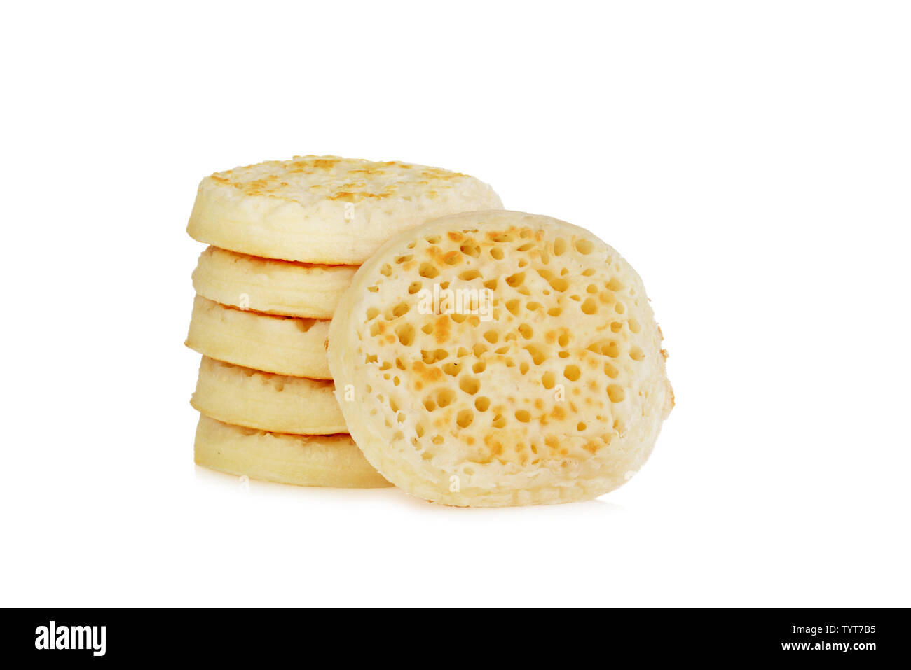 english crumpets on white Stock Photo - Alamy