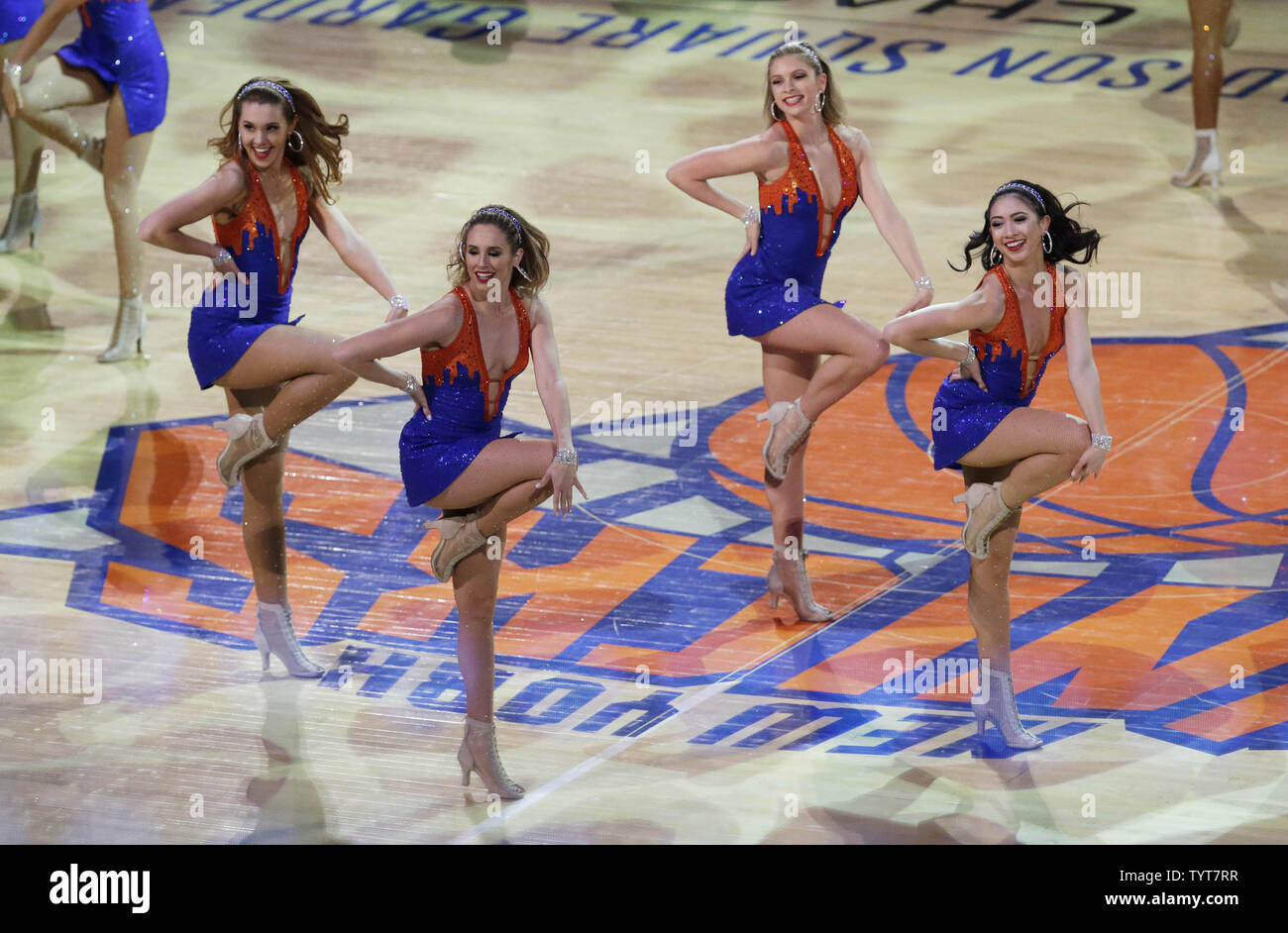 The Knicks City Dancers cheerleaders perform when the San Antonio Spurs ...