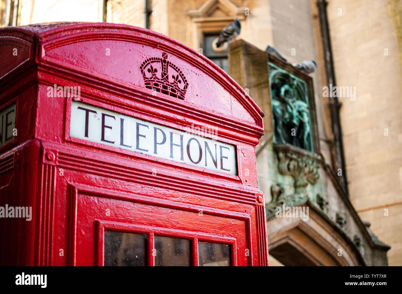 A close up of a British red telephone box / booth at Carfax, Oxford ...