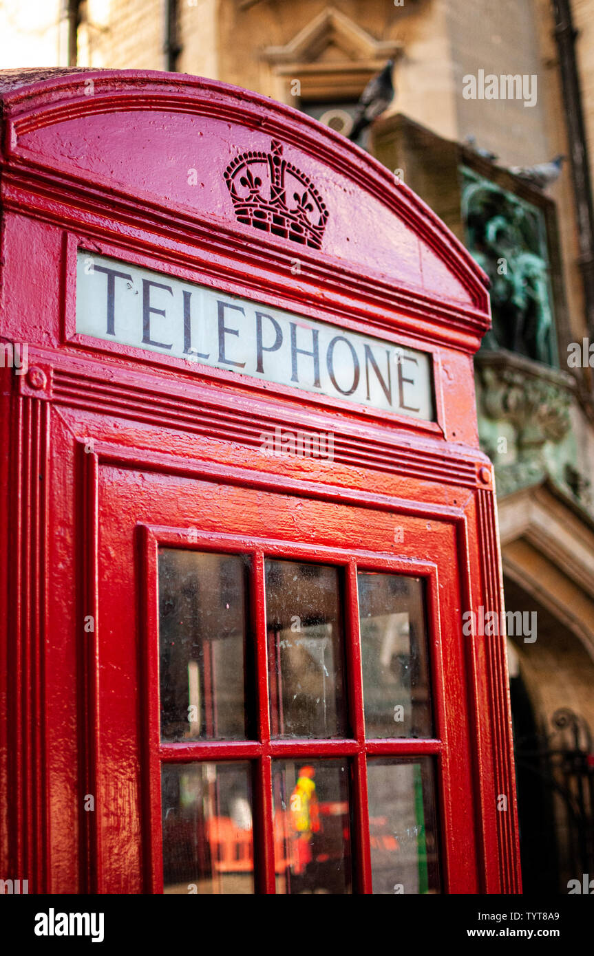 A close up of a British red telephone box / booth at Carfax, Oxford ...