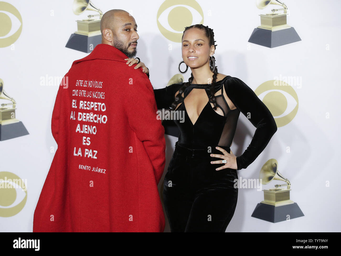 Swizz Beatz and Alicia Keys arrive in the press room at the 60th Annual ...
