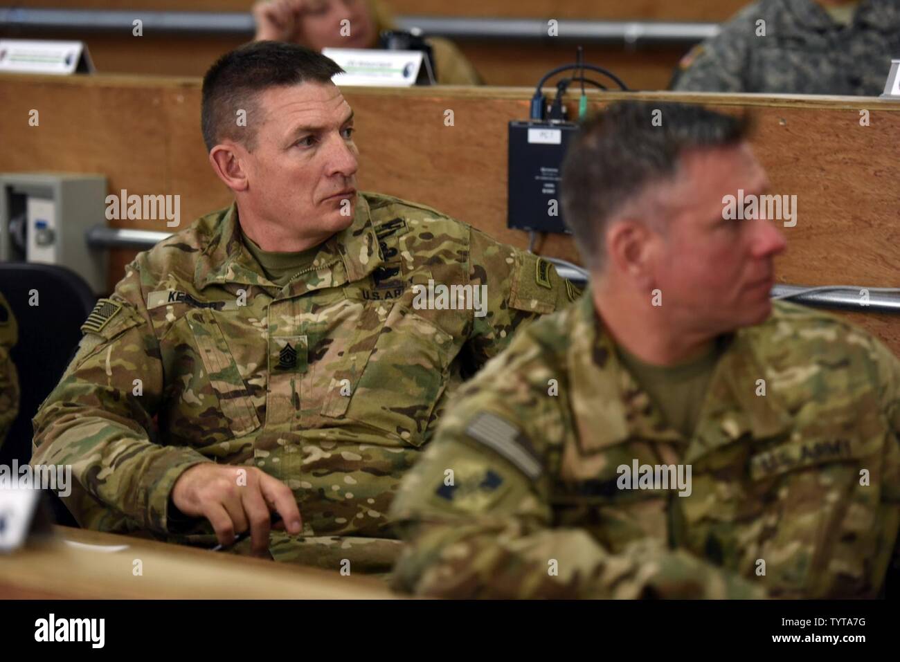 Army Command Sgt. Maj. Christopher Kepner, left, command sergeant major ...