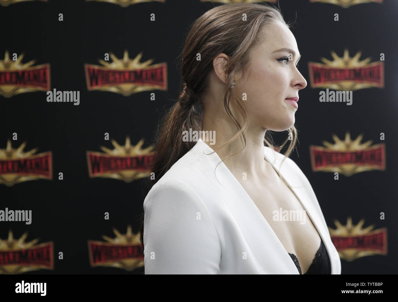 Ronda Rousey is interviewed after a news conference to officially ...