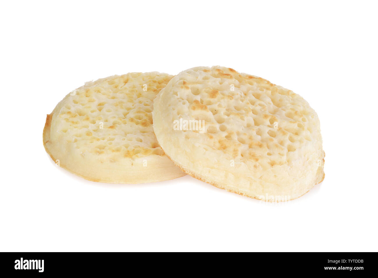 two english crumpets on white Stock Photo - Alamy