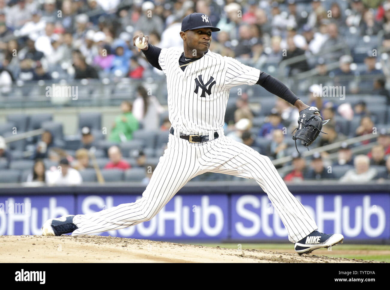 New York Yankees starting pitcher Domingo German throws a pitch in the ...