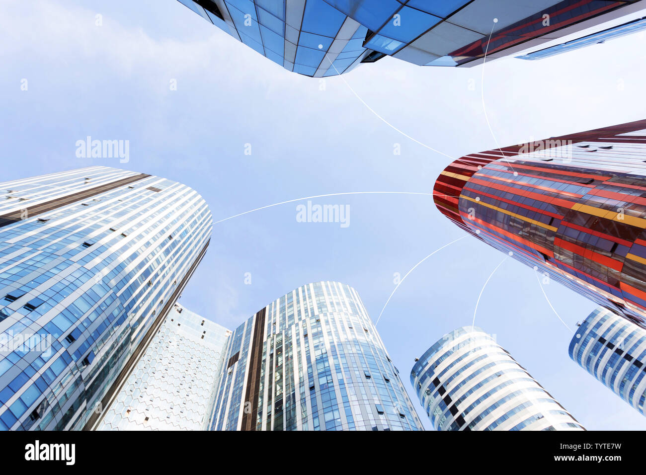 network connection between modern office buildings Stock Photo - Alamy