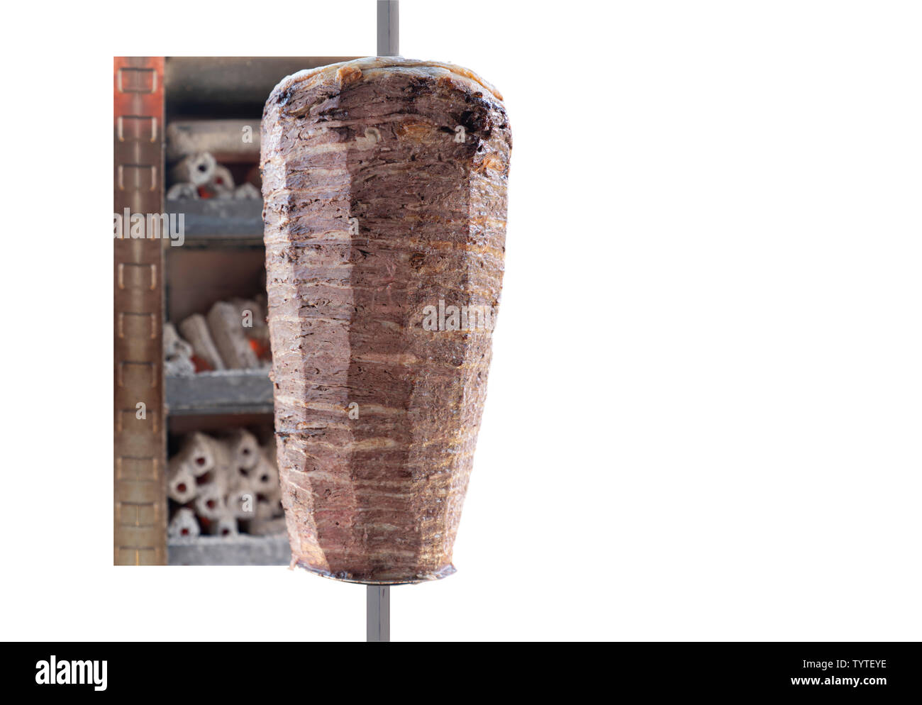 Cooking turkish kebab on grilled Cut Out Stock Images & Pictures - Alamy