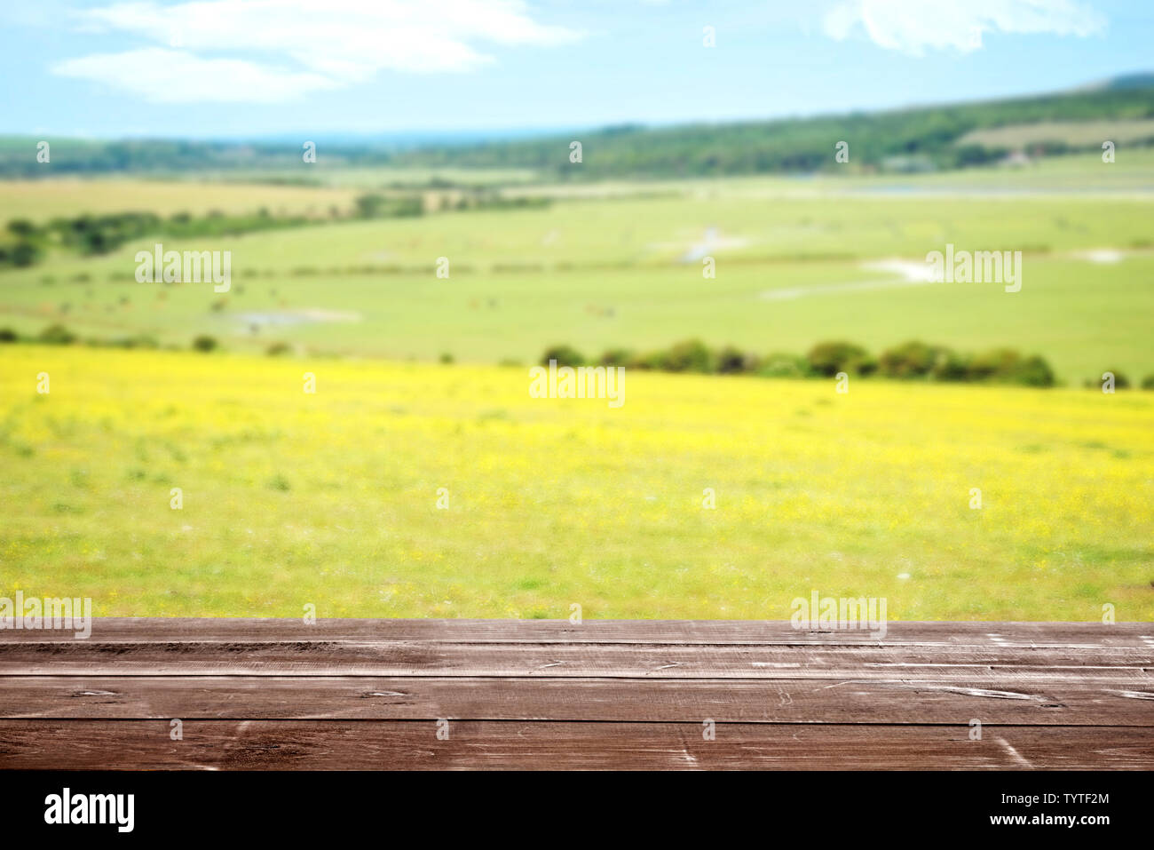wood deck overlooking farm landscape Stock Photo - Alamy