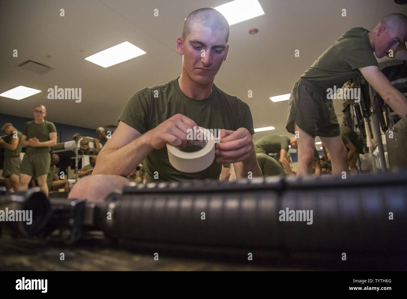 A U.S. Marine Corps recruit with Platoon 3002, Company K., 3rd Recruit ...
