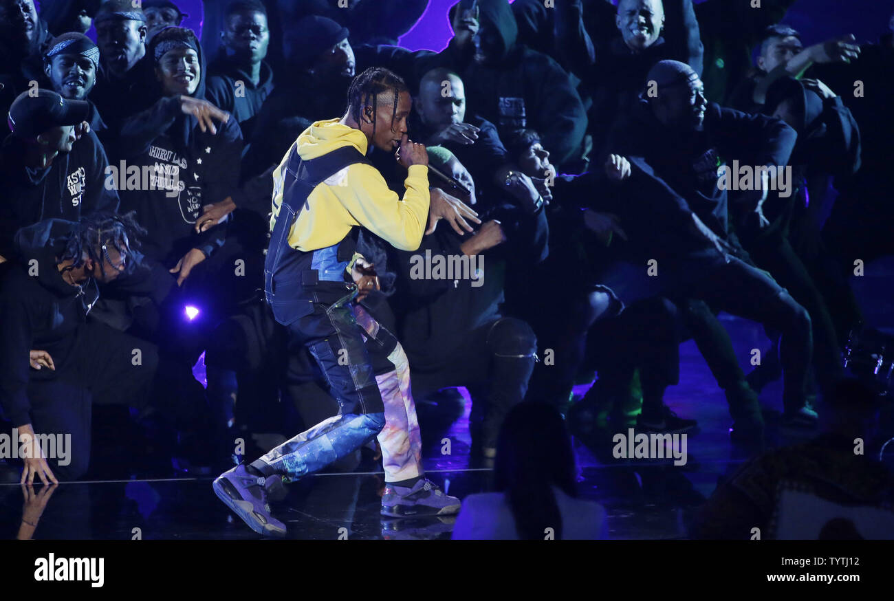 Travis Scott performs during the 35th annual MTV Video Music Awards at ...