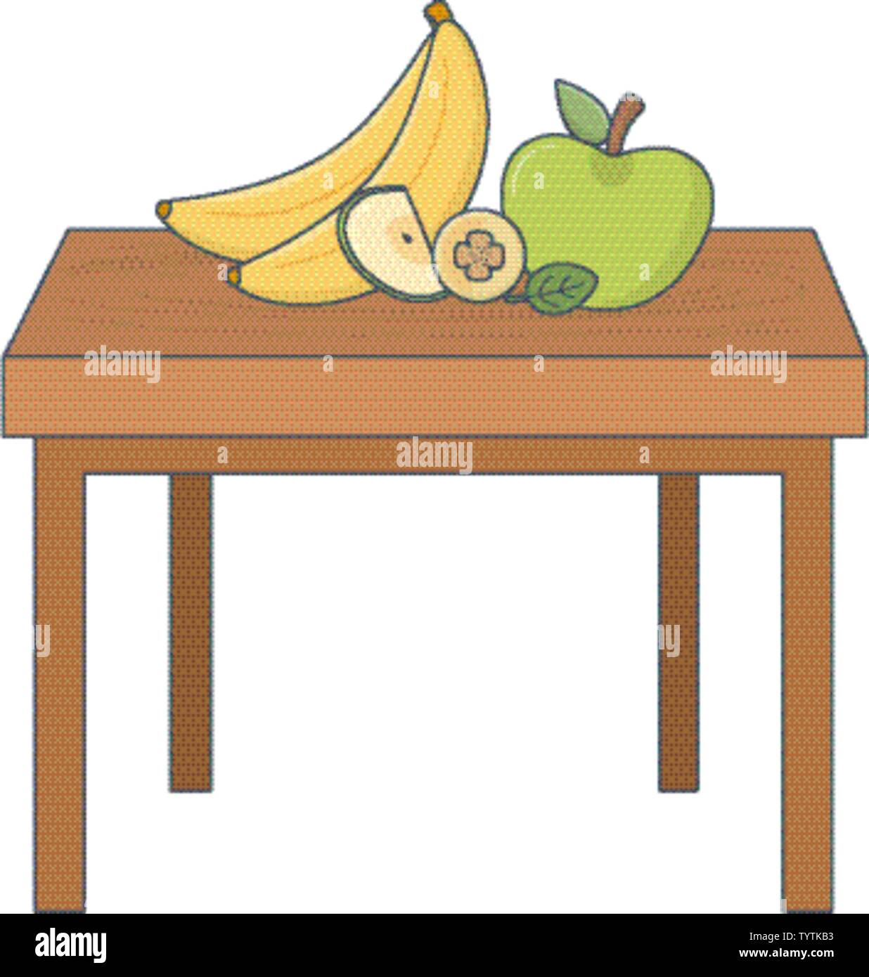 delicious healthy meal fruits mix over wooden table cartoon vector ...