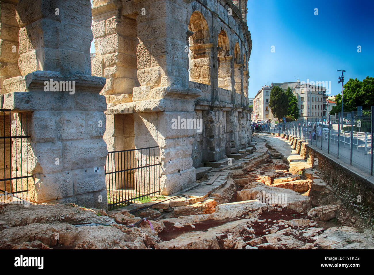 The ruins of amphitheater in Pula Croatia. This is big stone theatre ...