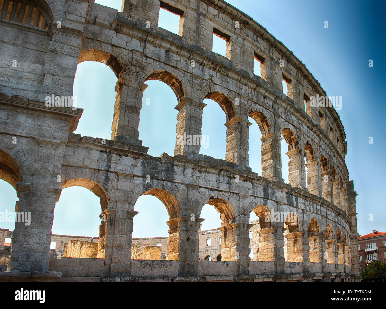 The ruins of amphitheater in Pula Croatia. This is big stone theatre ...
