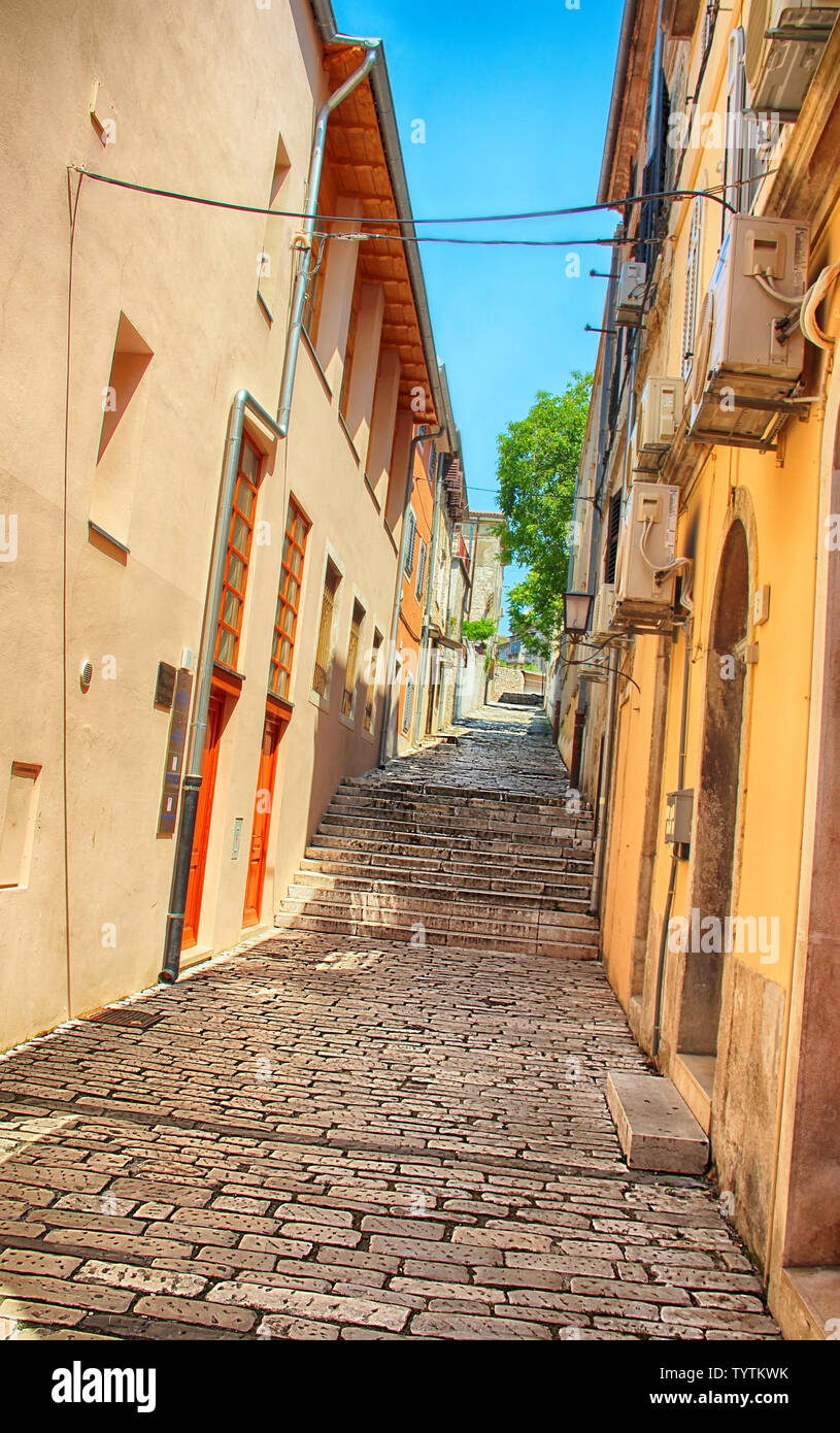 Colorful street in Pula, Croatia in Europe.There are amazing old houses ...