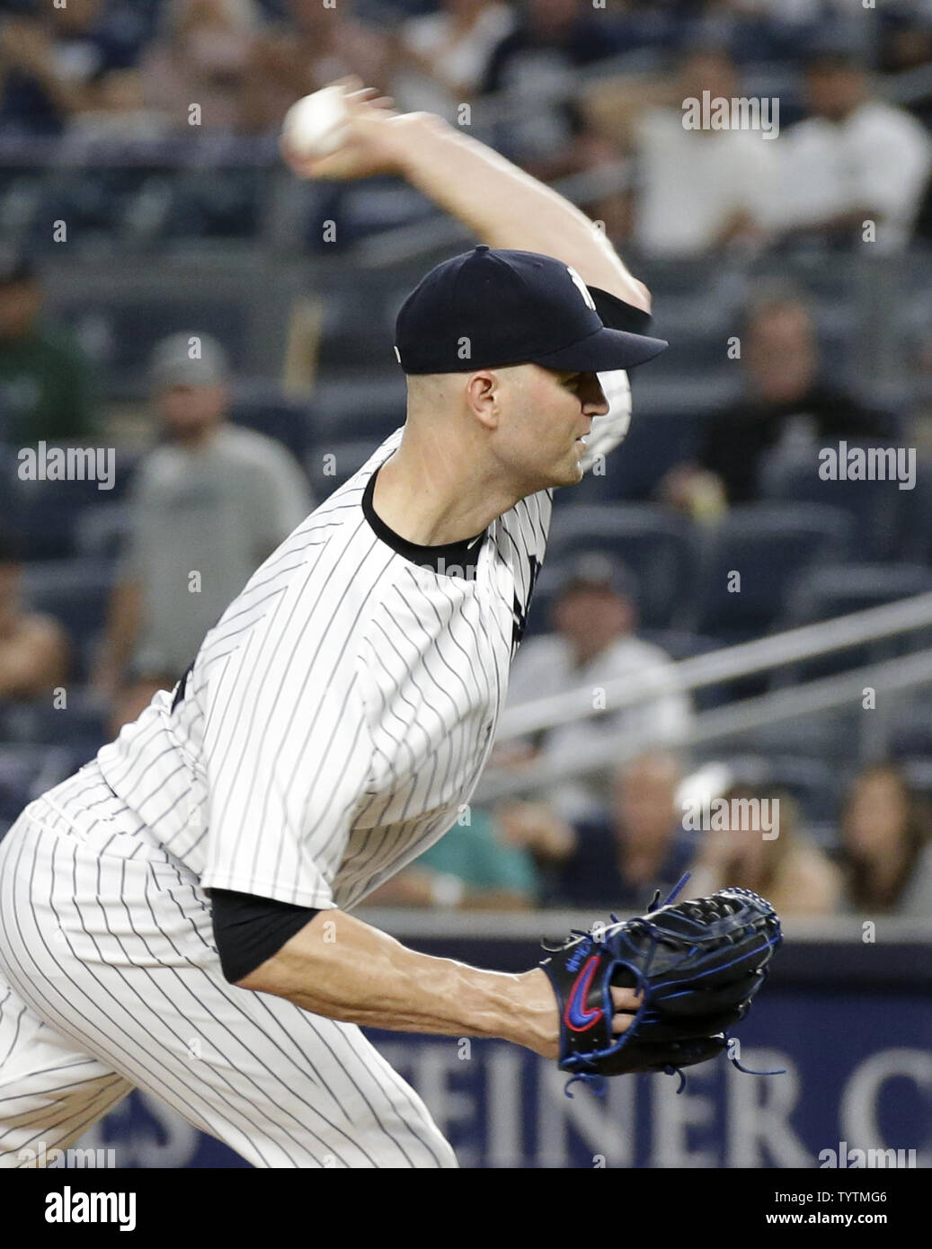 New York Yankees starting pitcher J.A. Happ throws a pitch in the first ...