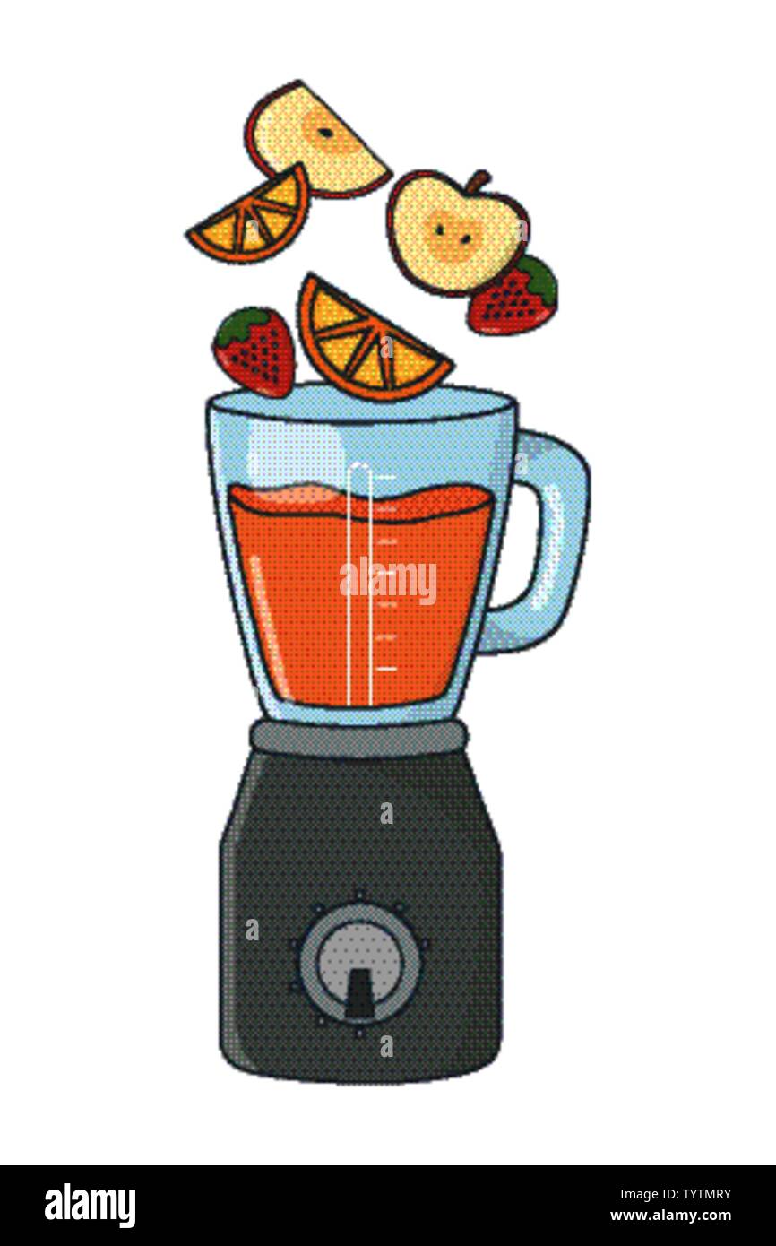 delicious healthy fruits mix smoothie inside blender cartoon vector ...