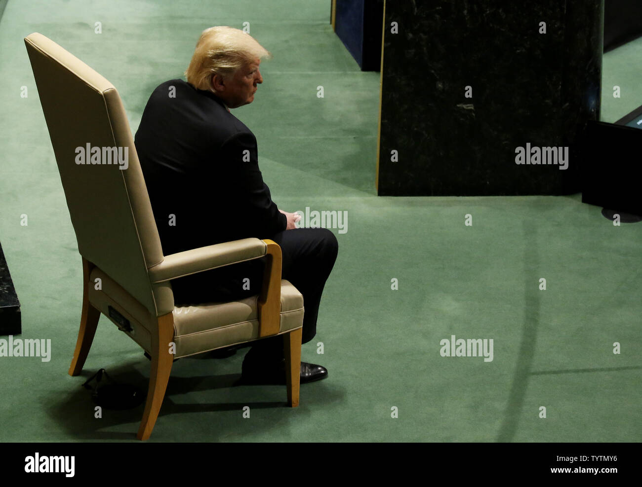 President of the United States Donald Trump sits in the head of state ...