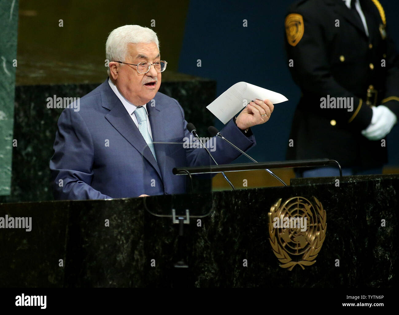 Mahmoud Abbas, president of Palestine, speaks at the 73rd General ...