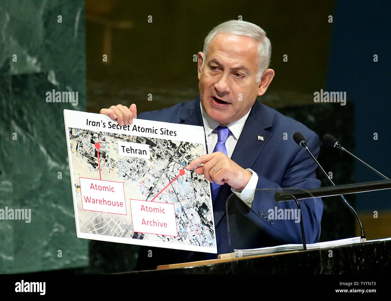 Benjamin Netanyahu, prime minister of Israel, holds a map of where Iran ...