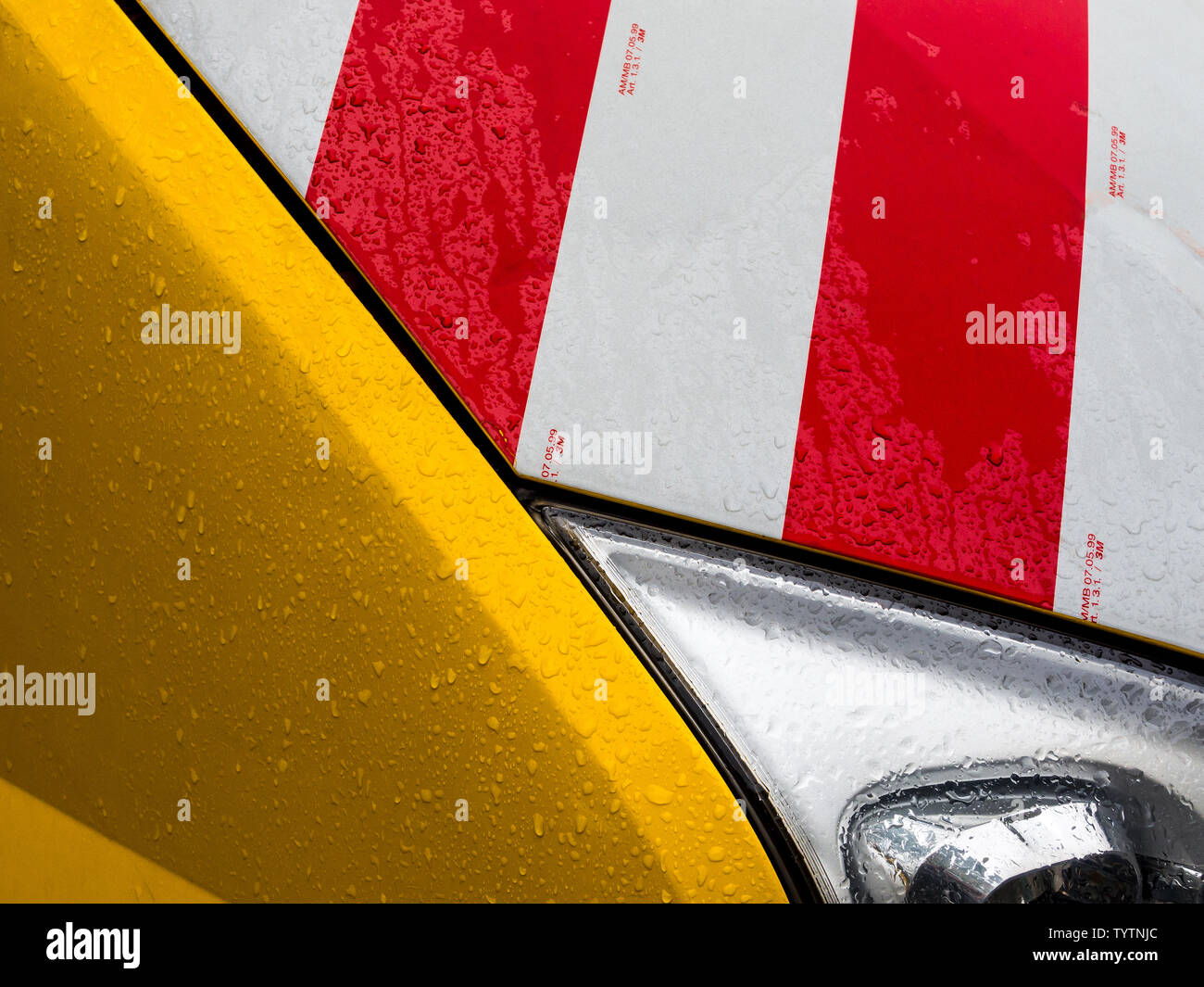Hazard stripes on transit van Stock Photo - Alamy