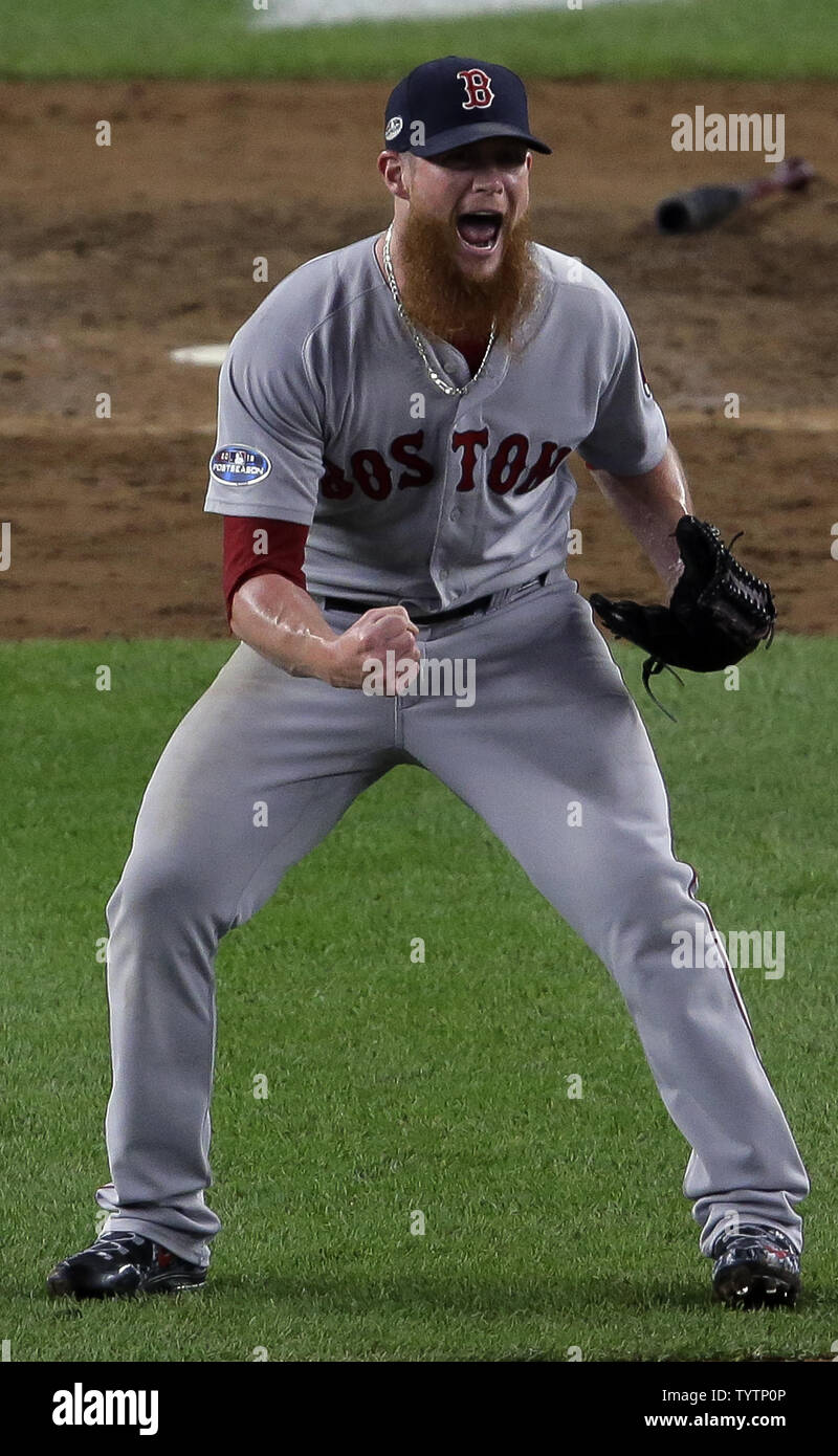 Boston Red Sox relief pitcher Craig Kimbrel reacts as the New York ...