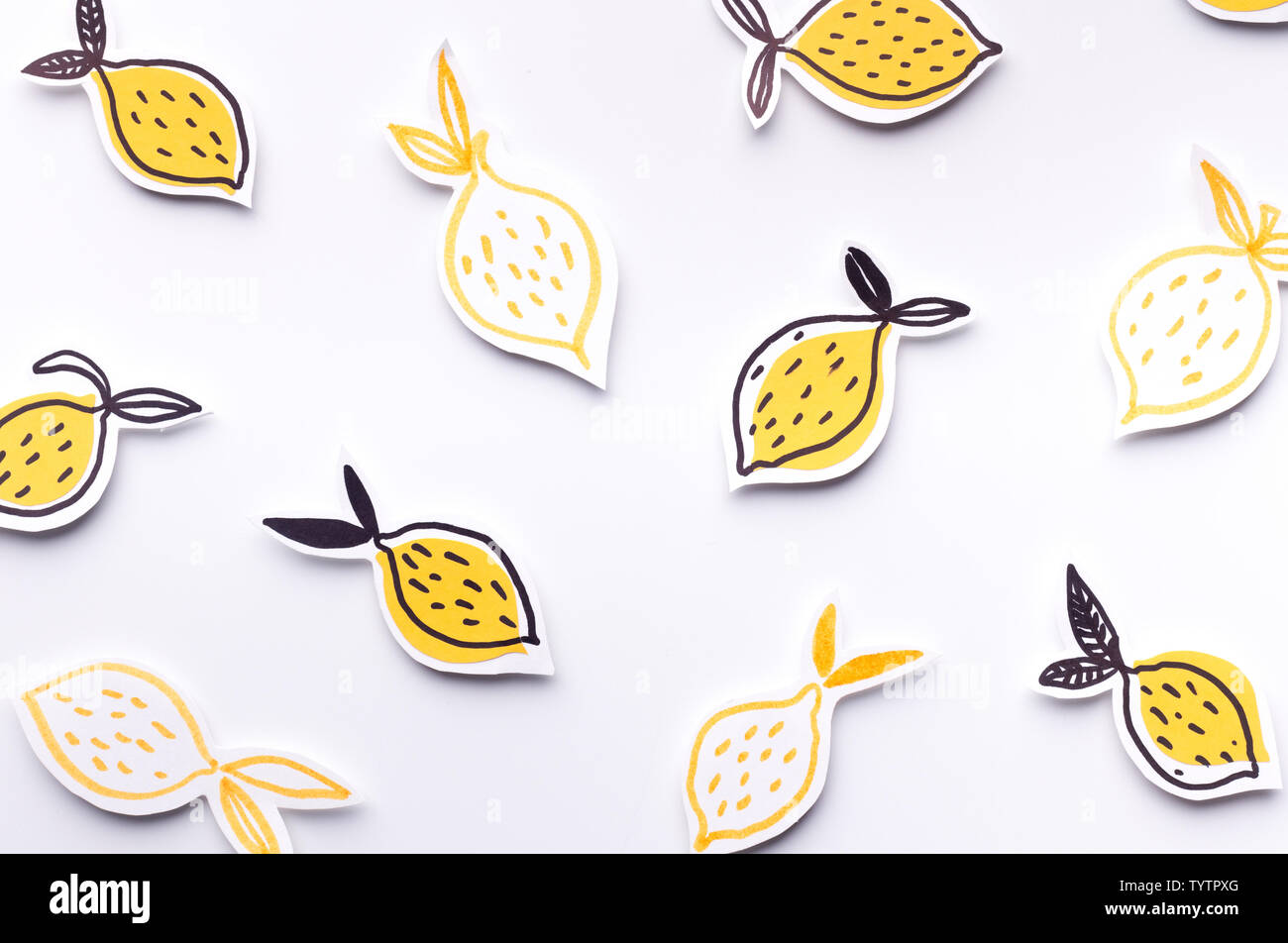 Summer wallpaper of Fresh paper lemons on white background Stock Photo ...