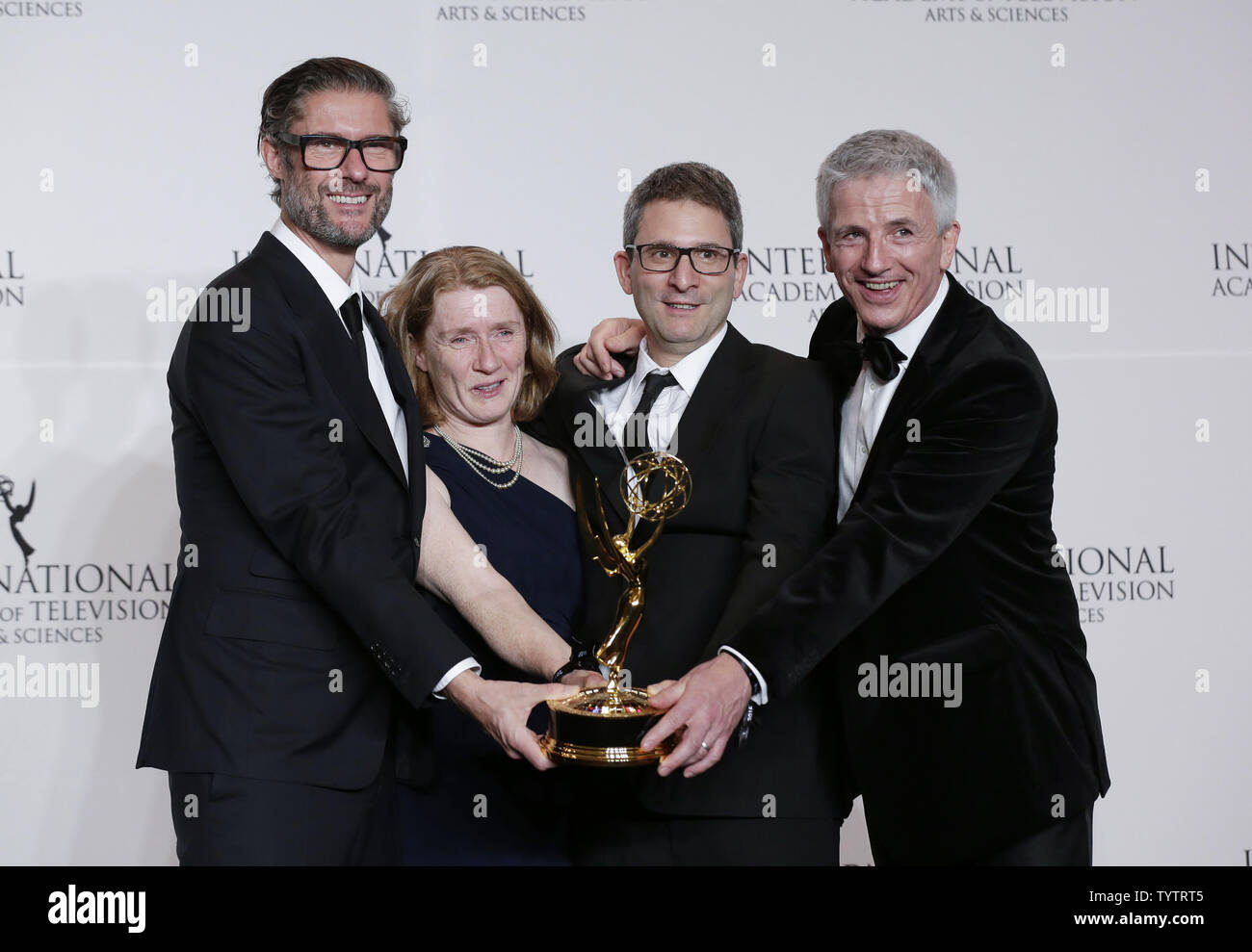 British producer Diederick Santer (L), director Michael Samuels (2ndL ...