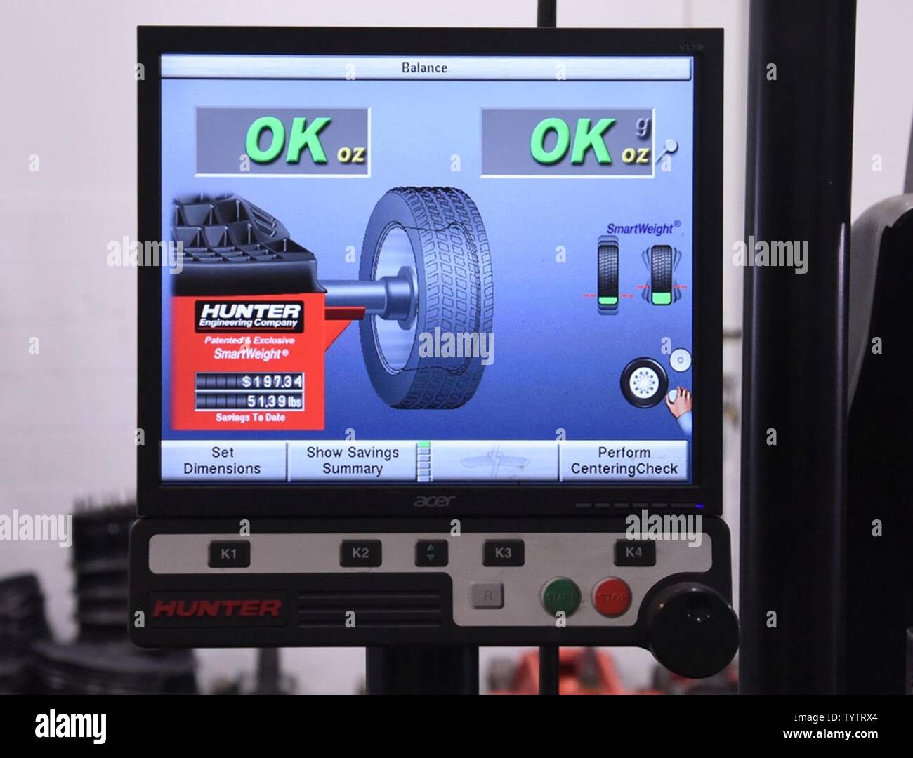 A tire balancing machine displays the rating of a tire at the LRS tire ...
