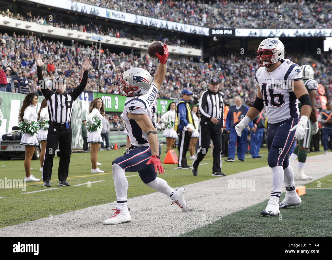 New England Patriots Julian Edelman spikes the football when he ...