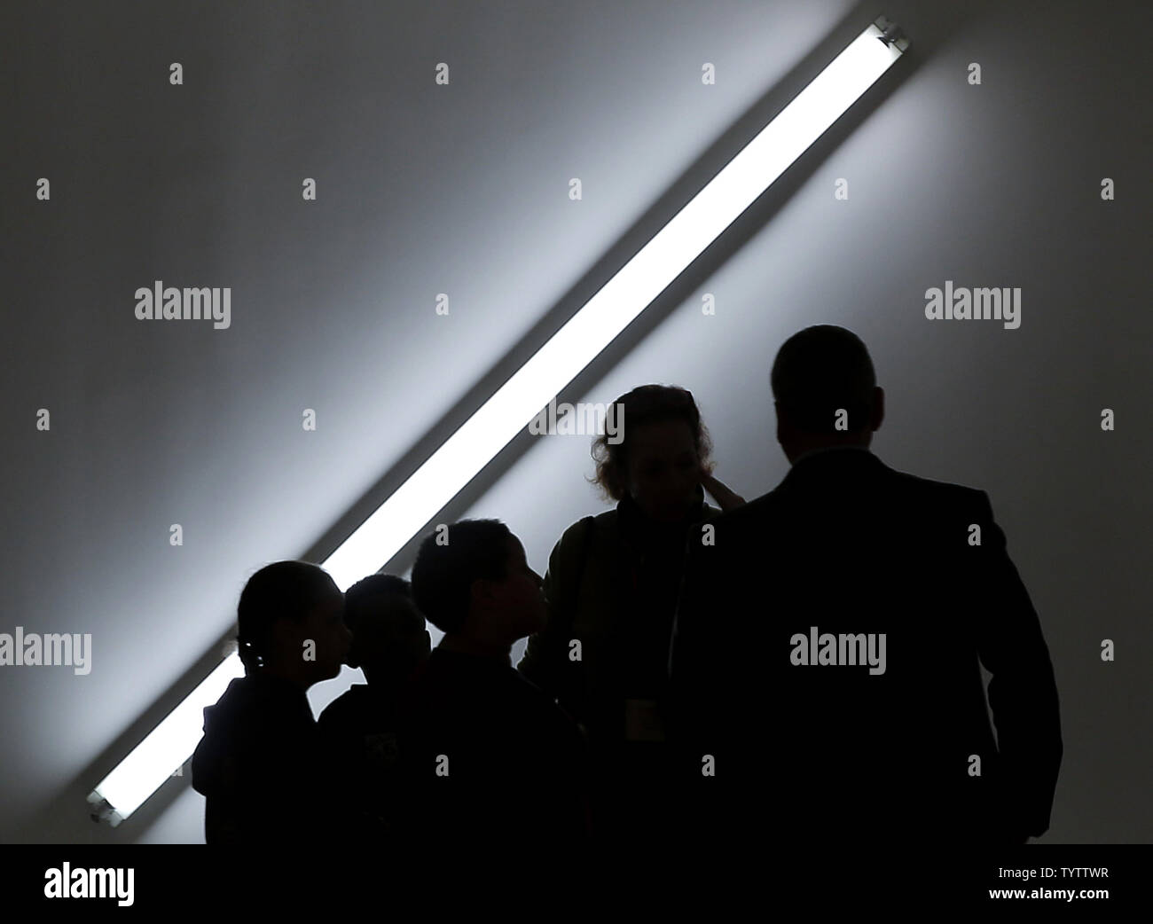 The Diagonal of May 25, 1963 by Dan Flavin is on display at a press ...