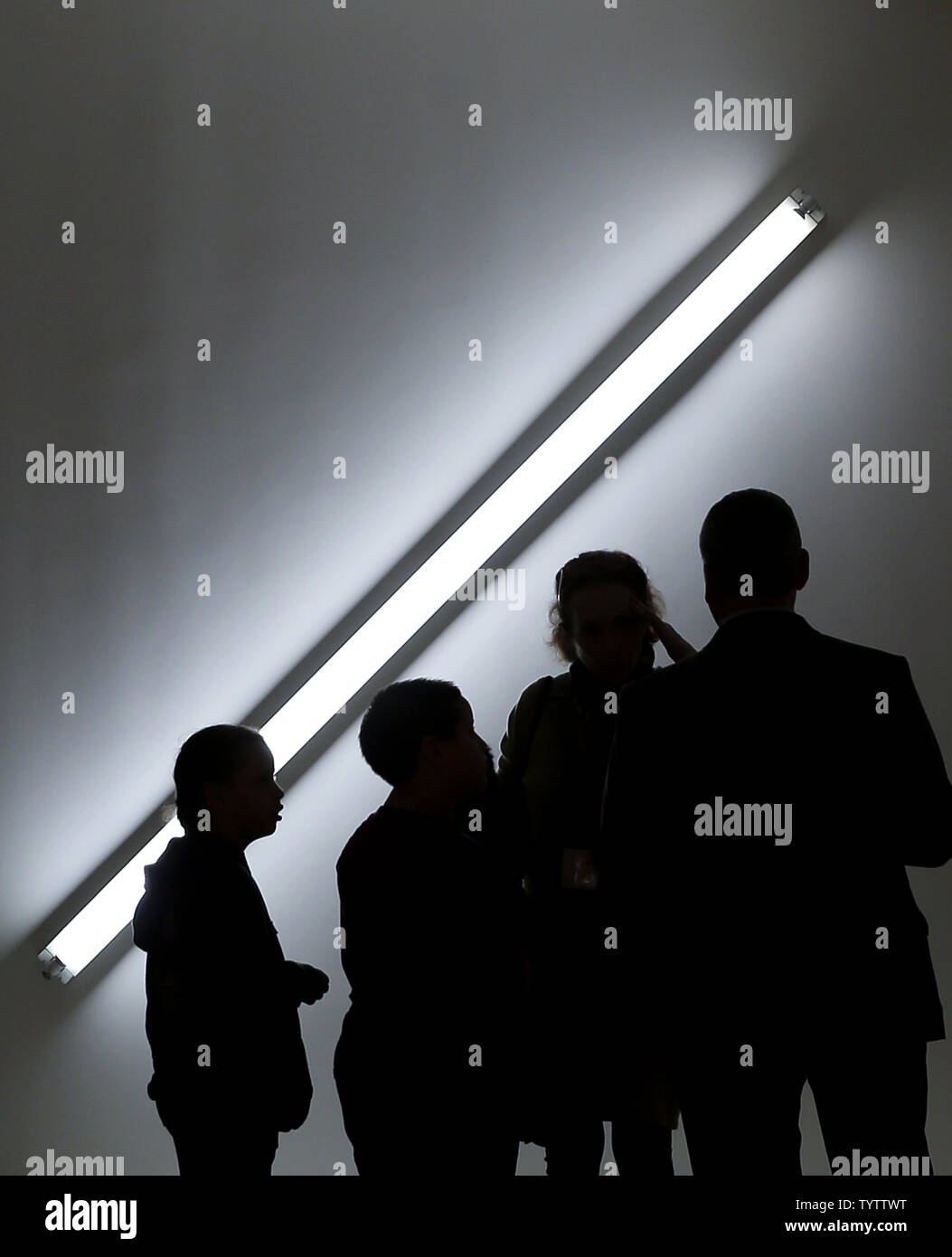 The Diagonal of May 25, 1963 by Dan Flavin is on display at a press ...