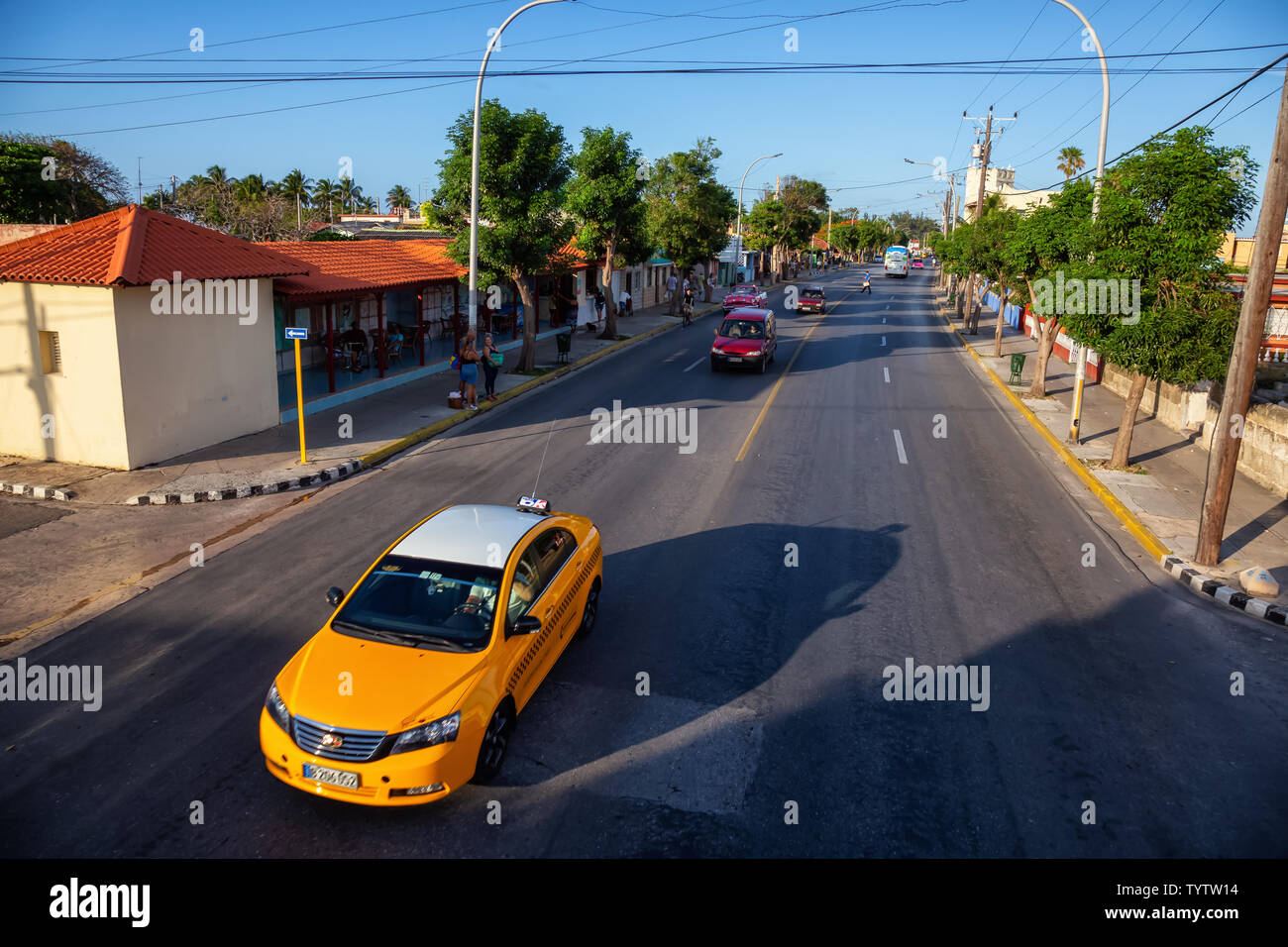 Varadero, Cuba - May 8, 2019: Aerial view from above of a road in a ...