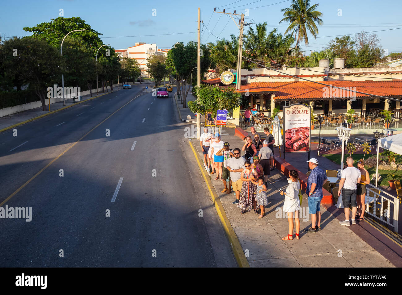 Varadero, Cuba - May 8, 2019: Aerial view from above of a crowd of ...