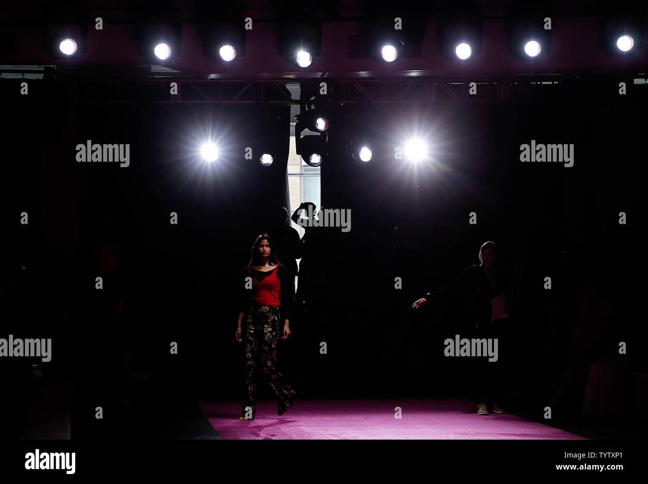 Model Varsha Thapa walks on the runway for rehearsals before the Lanyu ...
