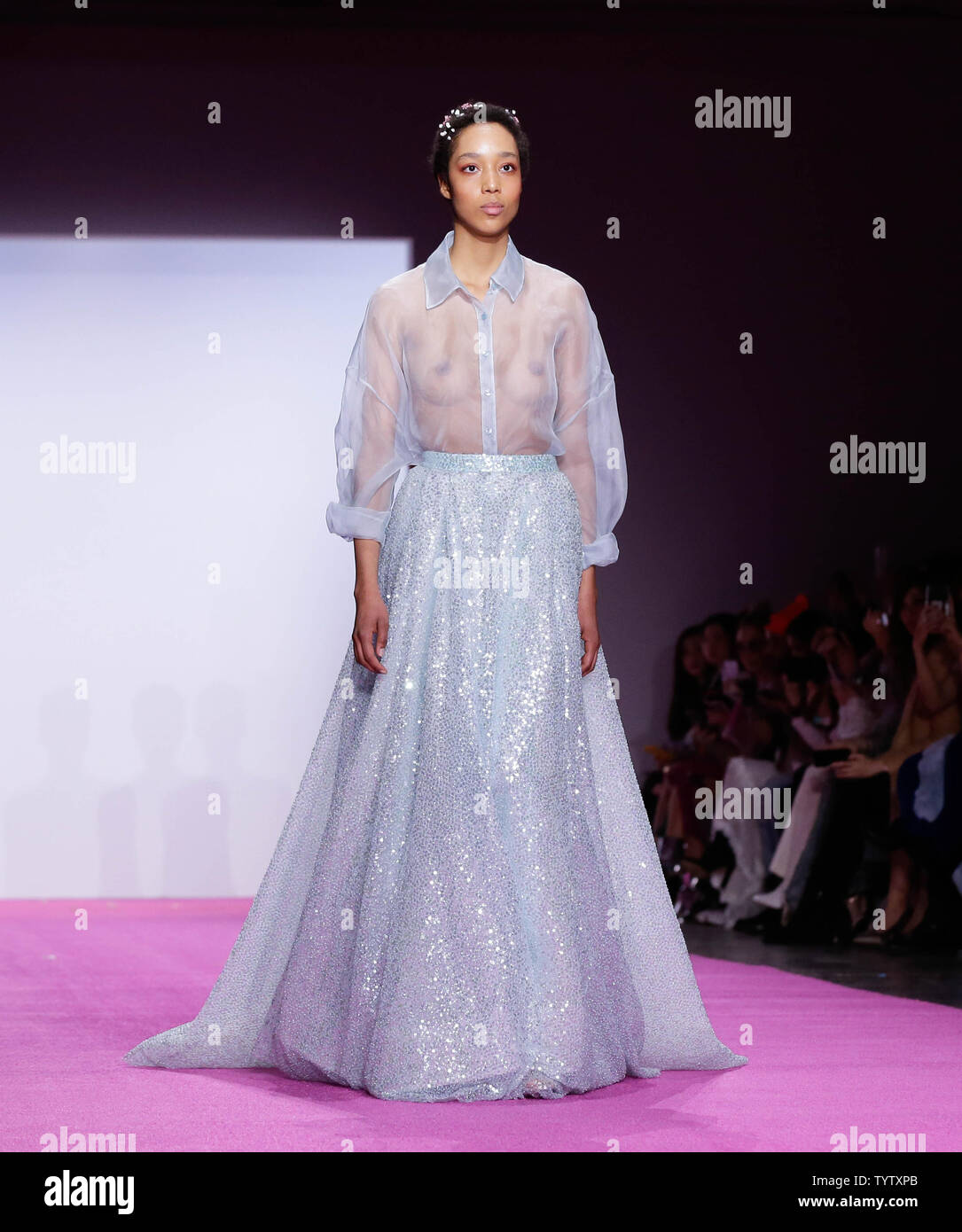 A model walks on the runway for the Lanyu fashion show during New York ...