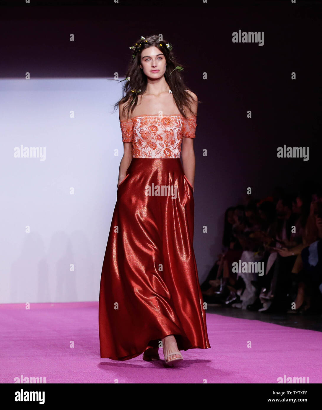 A model walks on the runway for the Lanyu fashion show during New York ...